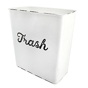AuldHome White Enamel Trash Can, Rustic Farmhouse Wastebasket for Bathroom, Bedroom, or Office