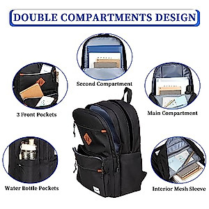 RAVUO School Backpack, Classic Lightweight Bookbag for Men Water Resistant Women Daypack Bag with Multi Pockets for High School,College,Travel,Work Black