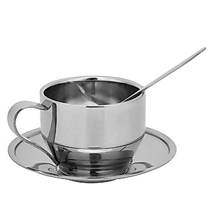 Pilipane Stainless Steel Coffee Cup Set,8 Oz Coffee Mugs with Spoon and Saucer, Stainless Steel Coffee Cups Set Espresso Cups, Double Walled Coffee Mugs Drinkware for Latte, Cappuccino, Milk, Tea