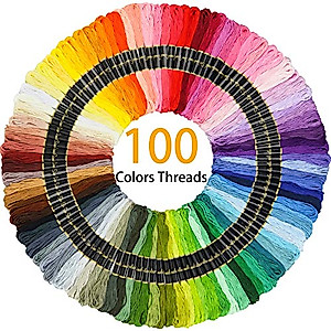 Similane Embroidery Kit 215 Pcs,100 Colors Threads,5 Pcs Embroidery Hoops,3 Pcs Aida Cloth,40 Sewing Pins,Cross Stitch Tools and Embroidery Starter Kit for Adults and Kids Beginners