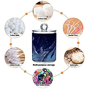 2 Pack Qtip Holder Organizer Dispenser Beautiful Navy Blue Marble Bathroom Storage Canister Cotton Ball Holder Bathroom Containers for Cotton Swabs/Pads/Floss