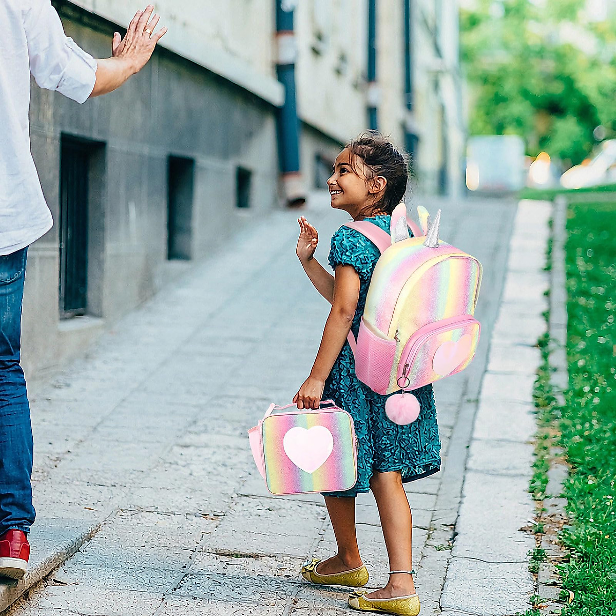 Girls Backpack, Kids Backpack for Girls with Lunch Box Girls Rainbow Unicorn Backpack Sequin Glitter School Backpack Preschool Kindergarten Elementary School Bag for 4- 8 Years Old Girl