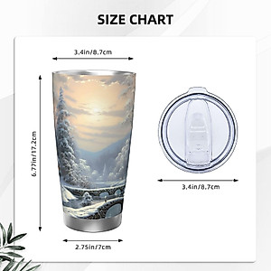 GFLFMXZW Winter Snow Scene Print Tumbler 20oz Stainless Steel Tumbler with Lid and Straw Insulated Tumblers Double Wall Vacuum Water Bottle Travel Coffee Mug Gifts for Women Men