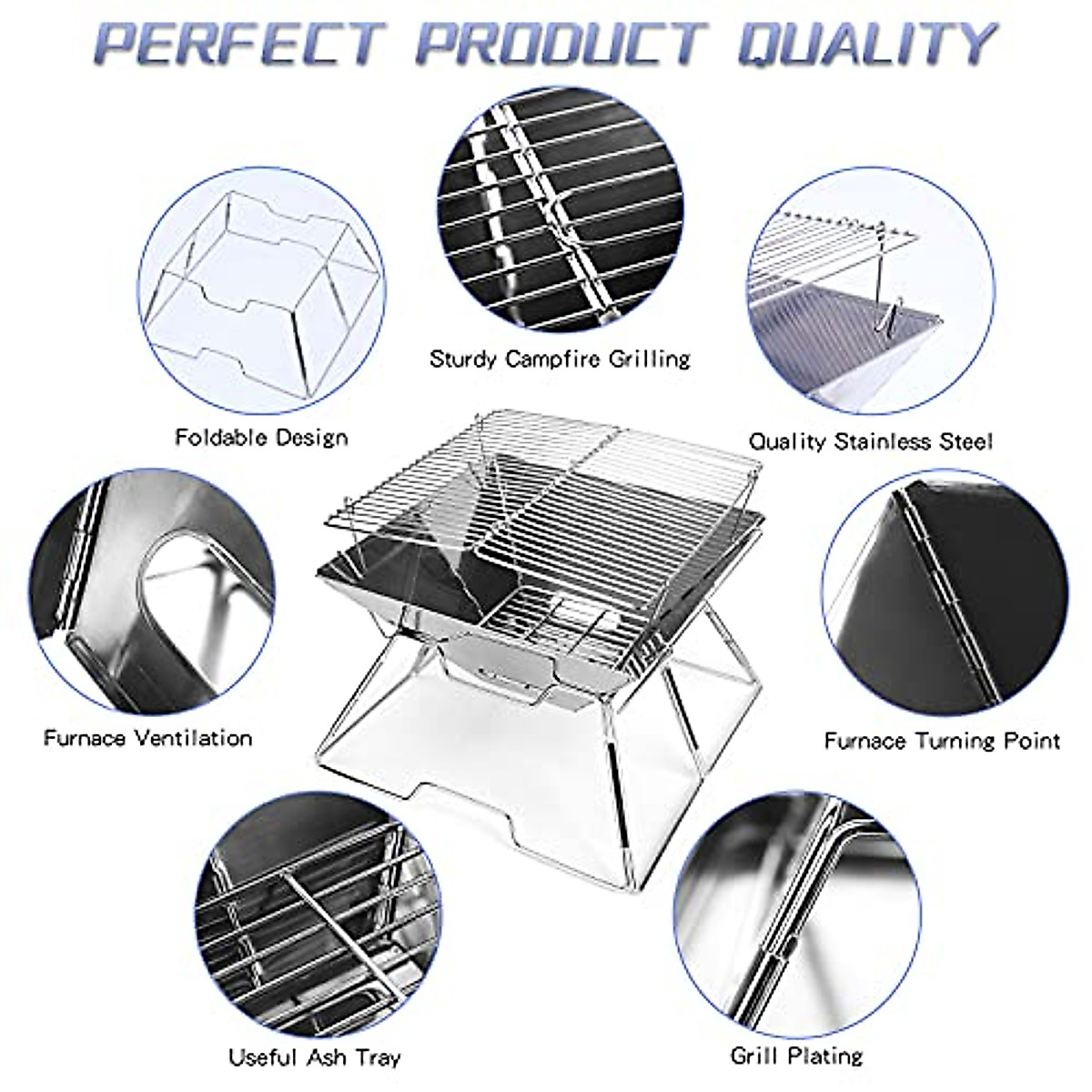 Barbecue Grill, Folding Charcoal BBQ Grill Portable Camping Grill, Stainless Steel Barbecue Tool Kits for Outdoor Picnic Patio Camping Backyard Cooking Travel