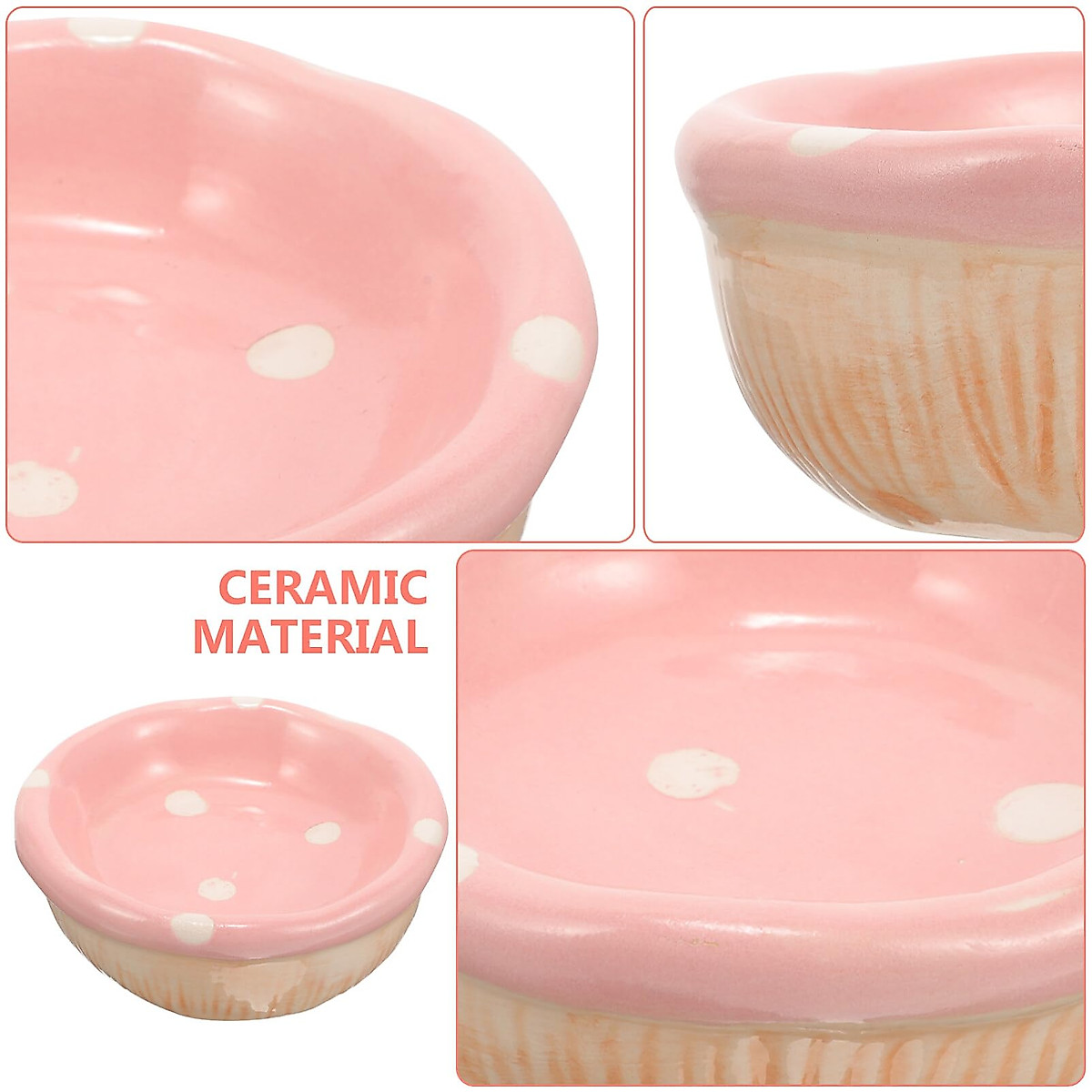 Beaupretty Hamster Food Bowl Mini Mushroom Shaped Water Bowl Guinea Pig Ceramic Small Animal Feeding Dish for Dwarf Hamster Gerbil Ferret Hedgehog Chinchilla Pink