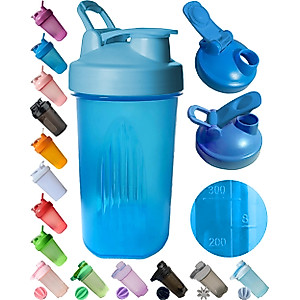 Shaker Bottle A Small Pure Pacific Blue 12Oz/400ml w. Measurement Marks & Stainless Whisk Blender Mixer Ball,BPA Free,Made of PP5,-4~248 °F,Perfect for Nutrition/Protein/Keto/Juice Powder Shaking