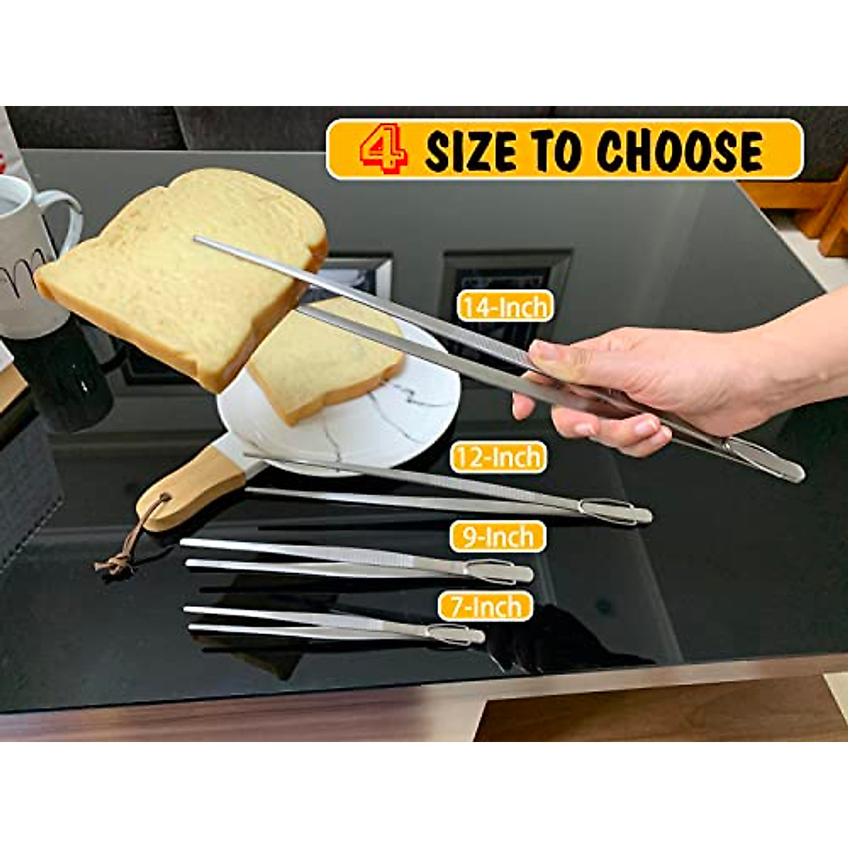 JETKONG Extra Long Kitchen Tweezers Heavy Duty Stainless Steel Cooking Tweezers, Set of 3 (9 12 14 Inch, Silver)