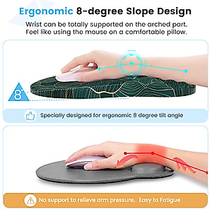 HAOCOO Ergonomic Mouse Pad with Wrist Rest and Keyboard Wrist Rest, 3 PCS Computer Carpal Tunnel Mouse Pads Set for Desk with Coaster, Memory Foam Mousepad Support for Office Laptop, Green Palm Leaves