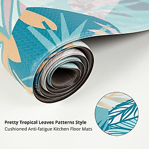 Kitchen Rugs 2 Piece Anti Fatigue Kitchen Floor Mats PVC Non Slip Waterproof Easy to Clean Kitchen Mats Set Floral Leaves Comfort Standing Kitchen Carpet (17.5"×30"+17.5"×59")