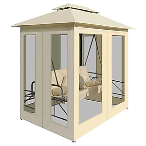 Garden Porch Swing can Accommodate 2 People,Sturdy Metal Frame,Roof with Sunshade,for Poolside,Yard,Garden,Deck,Gazebo Convertible Swing Bench Cream White