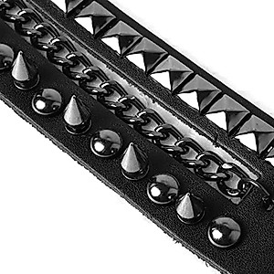 Eigso 3 Pcs Leather Studded Punk Cuff Bracelet Set for Men Women 80s Rock Retro Vintage Goth Spikes Wristbands for Man Woman