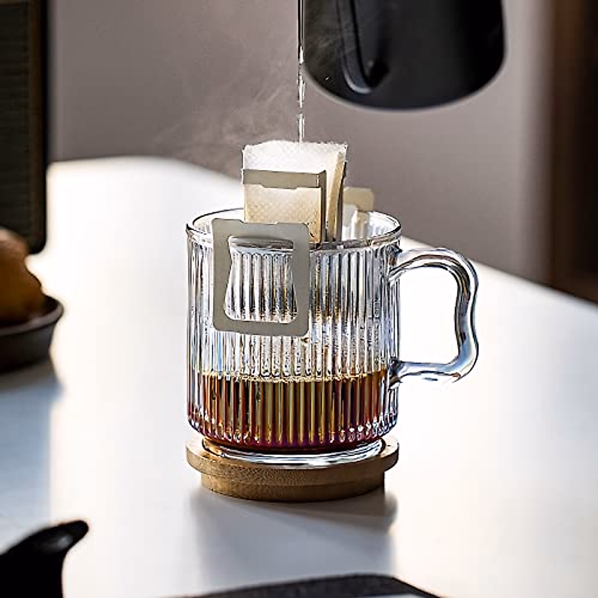 LETINE Iridescent Glass Coffee Mug with Lids (12.5 oz) - Insulated Coffee Mugs Tea Cup with an Espresso Spoon. Perfect for Latte, Cappuccino, Tea. Gift for Women & Men in Birthdays, Holidays