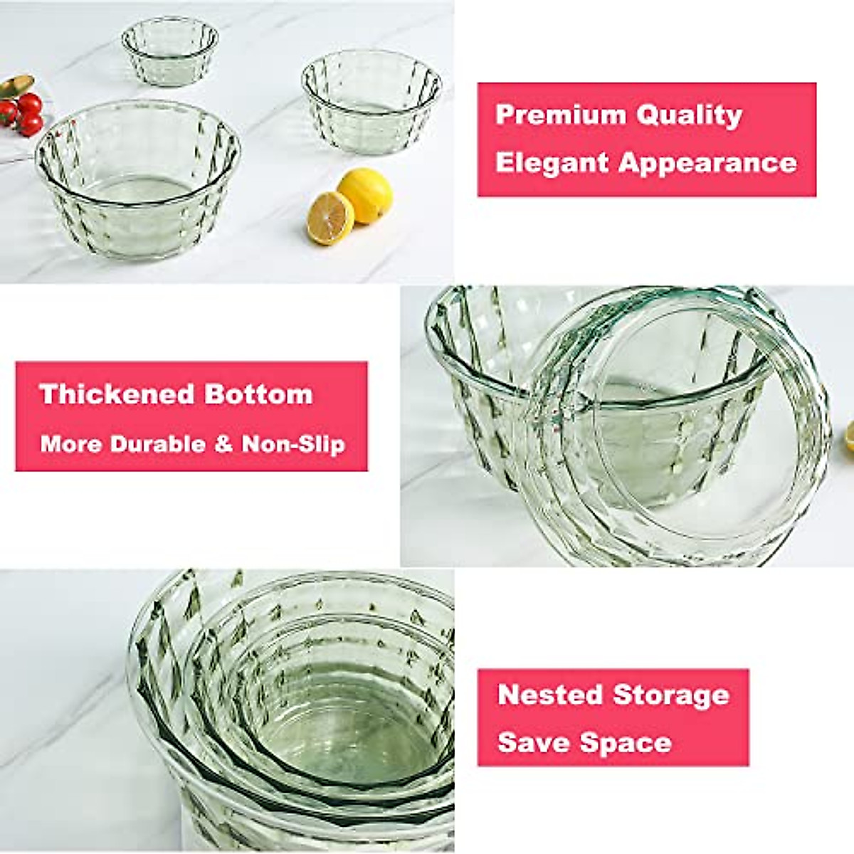 Taiuloo Set of 3 Salad Bowls with Lids, Salad Lunch Container To Go with Handle, Space Saving Nesting Bowls for Meal Prep, BPA Free Salad Serving Bowls, Plastic Bowl Set with Lid, Blue