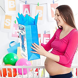 13" Large Baby Shower Birthday Gift Bags for Boy with Tissue Papers and Card(Elephant)