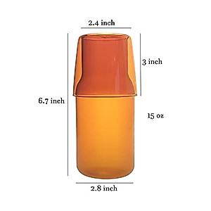 Sizikato 15 Oz Clear Glass Bedside Night Water Carafe with Tumbler Glass, Set of 2