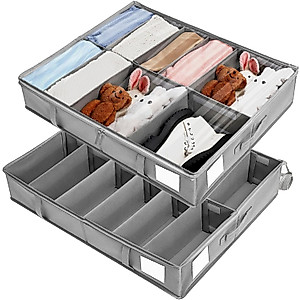 Dntorx 2 Pack Under Bed Shoe Storage Organizer with Adjustable Dividers Can be Assembled at Will Sturdy Underbed Shoe Storage Box Bins Clear Cover Up To 24 Pairs of Shoes