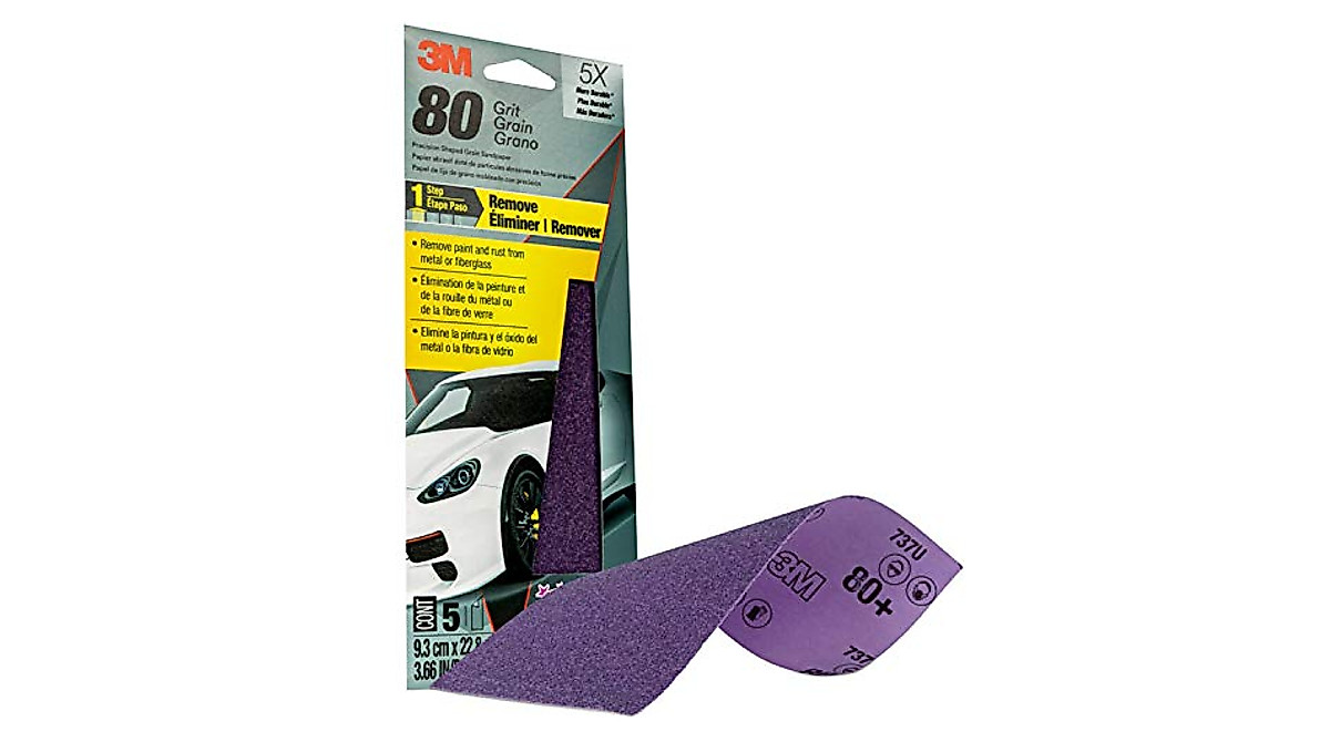 3M Performance Sandpaper - 80 Grit, 5 Sheets for Auto Repair