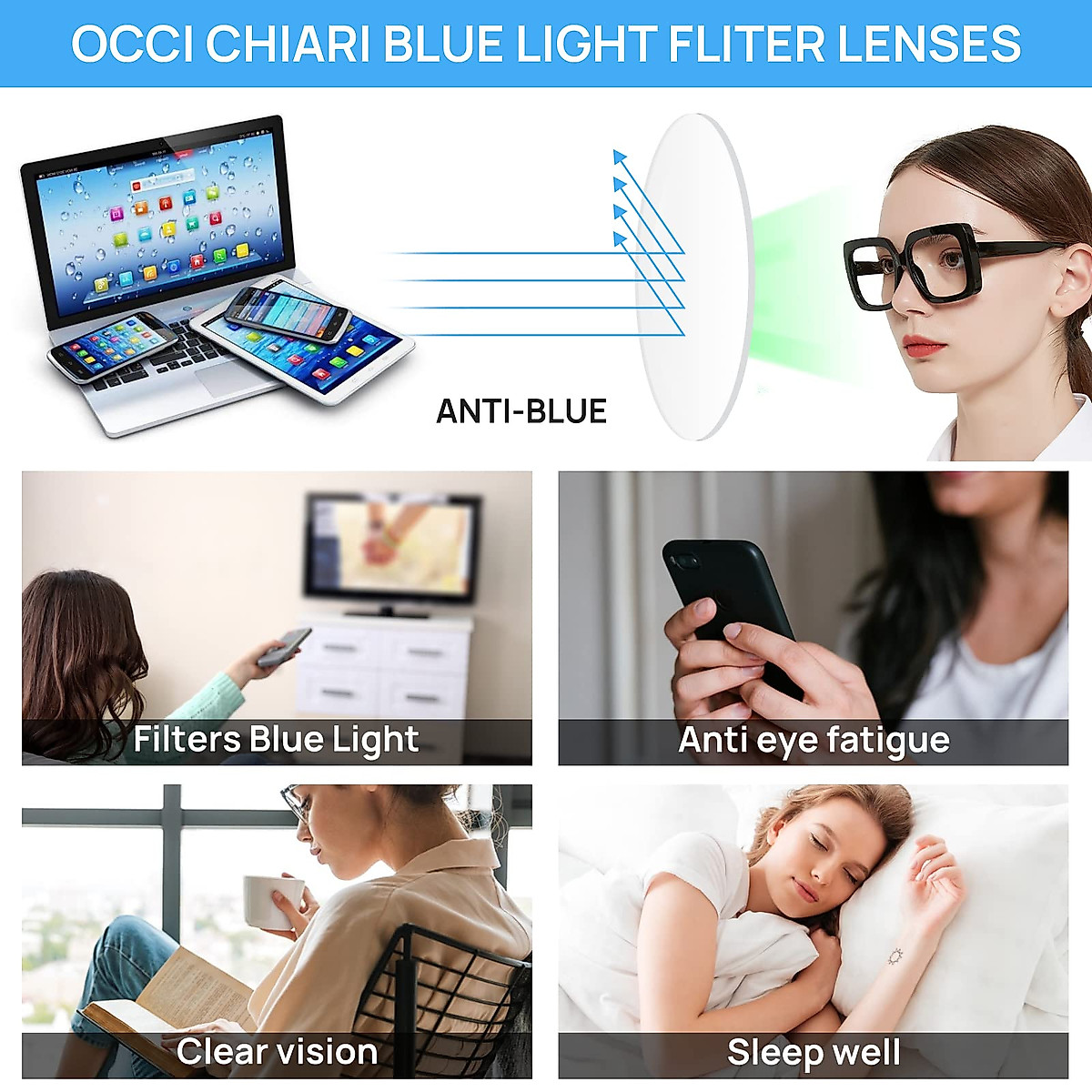 OCCI CHIARI Oversized Reading Glasses for Women 2.5 Bifocal Readers with Blue Light 1.0 1.25 1.5 1.75 2.0 2.25 2.5 2.75 3.0 3.5 (Black,2.50)