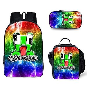 Cartoon Backpack 3PCS Backpack Set 16.5inch School Backpacks with Lunch Bag Pencil Case Fans Gift for Boys Girls Students, line art Q-02