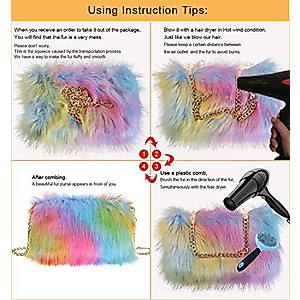 FHQHTH Faux Fox Fur Purse Fuzzy Handbags for Women Foldover Evening Bags Al alloy Shoulder Strap [Rainbow colors]