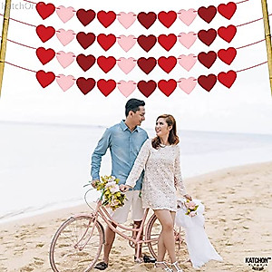 Felt, Heart Valentines Garland for Valentines Day Decor - Pack of 40, No DIY | Red, Rose, Light Pink Heart Garland, Heart Garland Decorations | Heart Banner Garland, Romantic Valentines Day Decoration