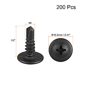 uxcell Phillips Head Self Tapping Screws, #8 x 1/2" Carbon Steel Self Drilling Sheet Metal Screw Black 200pcs