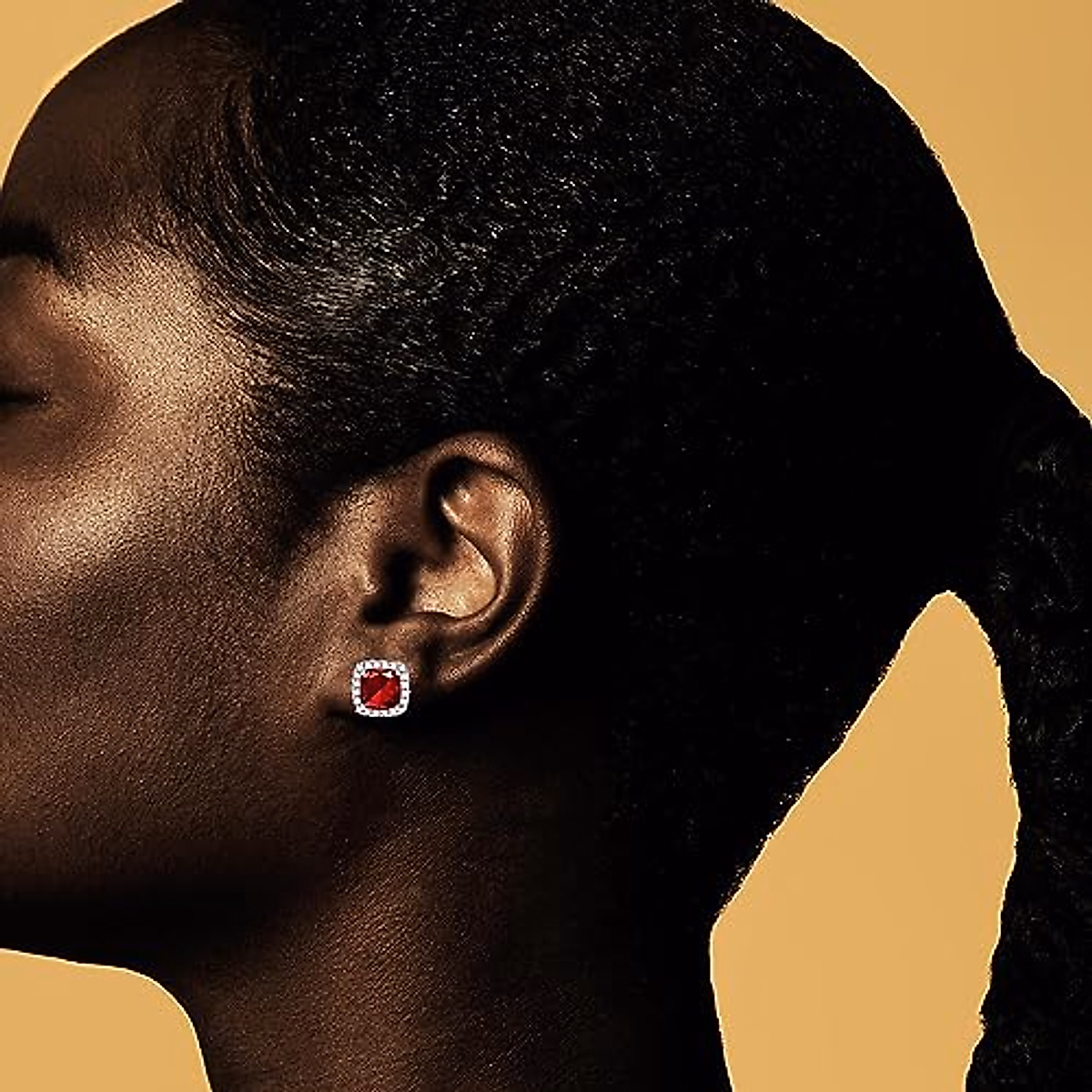 Jstyle 18K White Gold Plated Halo Stud Earrings 925 Sterling Silver Cubic Zirconia Stud Earrings Round Square Red Stud Earrings Set for Women Men CZ Birthstone Jewelry Gifts