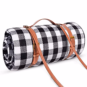Picnic Blankets Waterproof Foldable, Large Beach Blanket, Waterproof Picnic Blanket, Durable and Versatile Picnic Mat with Leather Handle & Sling, Outdoor Blanket with PEVA Backing Layer
