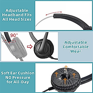 USB Headset with Noise Cancelling Microphone for PC, HD Sound in-line Controls Headset for Computer, PC, Skype, Zoom, Webinar, Call Center, Home, Office