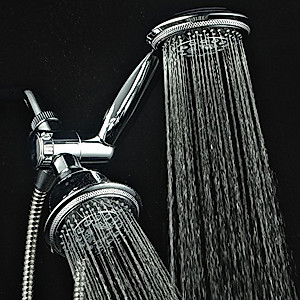 Hydroluxe 1433 Handheld Showerhead & Rain Shower Combo. High Pressure 24 Function 4" Face Dual 2 in 1 Shower Head System with Stainless Steel Hose, Patented 3-way Water Diverter in All-Chrome Finish