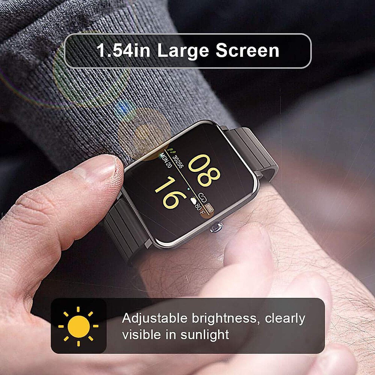 Tinwoo Smart Watch for Women Men, All-Day Activity Tracker Bluetooth Fitness Pedometer,Smart Watches for iOS, Android Phone, with Heart Rate Monitor (TPU Band Black)