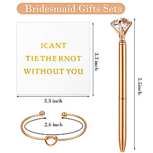 Hicarer 12 Pcs Bridesmaid Gift Set Knot Bracelet Knot Cuff Bangle Bracelets I Can't Tie The Knot Without You Bridesmaid Cards with Diamond Pens for Wedding Proposal