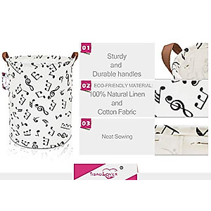 TIBAOLOVER 19.7" Large Sized Waterproof Foldable Canvas Laundry Hamper Bucket with Handles for Storage Bin,Kids Room,Home Organizer,Nursery Storage,Baby Hamper (Musical Note)