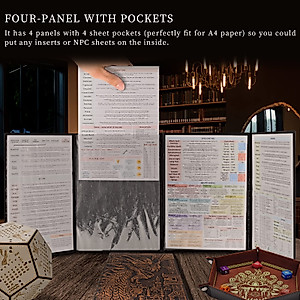 CZYY DND Dungeon Master Screen Faux Leather Embossed Dragon & Mimic, Four-Panel with Pockets DM Screen for Dungeons and Dragon, Pathfinder, D&D
