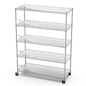 5 Tier NSF Metal Shelf Wire Shelving Unit, 7500lbs Capacity Heavy Duty Adjustable Storage Rack with Wheels & Shelf Liners for Commercial Grade Utility Steel Storage Rack , 82"H x 60"L x 24"D - Chrome