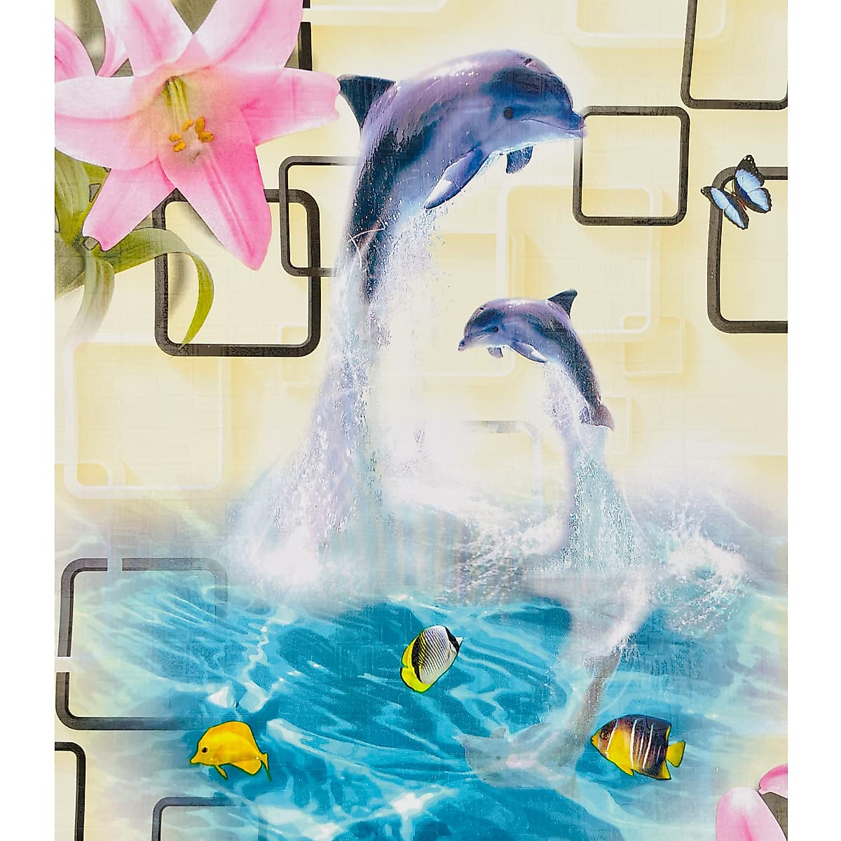 Yifasy Yellow Cabinet Liner Self-Adhesive Shelf Drawer Paper Dolphin Lily Flower Decor Furniture Storage Tower Unit Accent Table 118x17.7 Inch