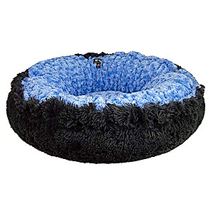 Bessie and Barnie Blue Sky/Wolfhound Grey Luxury Shag Ultra Plush Faux Fur Bagelette Pet/Dog Bed (Multiple Sizes)
