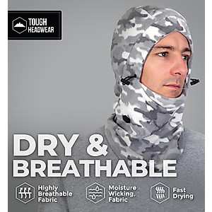 Tough Headwear Fleece Balaclava Ski Mask - Winter Face Mask for Men & Women - Face Cover for Extreme Cold Weather Gear Grey
