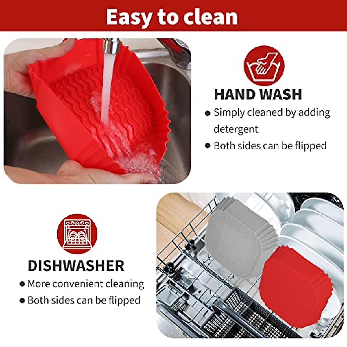 MaMix Silicone Air Fryer Liners 2 pack，8 inch Reusable Air Fryer Pot for 4 to 7 QT Air Fryer Inserts for Oven Microwave Accessories (Red+Grey)