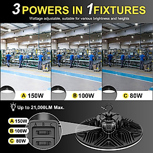 ADUB UFO LED High Bay Light 150W 100W 80W Adjustable, UL Listed High Bay LED Shop Light 3000K 4000K 5000K, IP65 Commercial Dimmable LED Low Bay Lights for Garage Gym Warehouse Lighting, 100-277V
