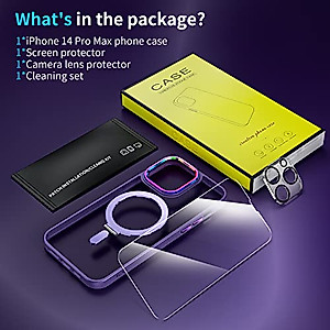 niufoey Magnetic Kickstand Case for iPhone 14 Pro Max,[Compatible with MagSafe] [Silicone Bumber & Hard Back] [Glitzy Camera Frames] Cute Slim Kickstand Cover 6.7 inch for Women Men-Purple