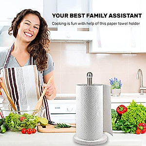 Paper Towel Holder with Sturdy Marble Base, Free Standing Paper Towel Holder Countertop, One-Handed Use, No Wobbly (Brushed Nickel)