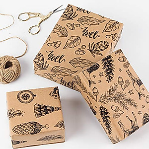 RUSPEPA Christmas Wrapping Paper - Brown Kraft Paper with Black Christmas Elements Print Paper - 4 Roll-30Inch X 10Feet Per Roll