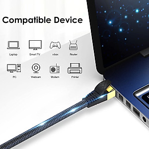 Ciwoda Cat 8 Ethernet Cable 25ft, Outdoor, Indoor Nylon Braided Cat 8 Cable, Heavy Duty 26AWG 40Gbps, 2000MHz, S/FTP Patch Cord for Xbox, POE, PS5, Router