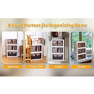 Ezeefonk 45Qt 3 Pack Stackable Foldable Plastic Storage Bins with Lids and Wheels, Plastic Storage Bins Organizer Versatile Organizers for Home and Office, Perfect for Bedroom, Living Room, Kitchen.