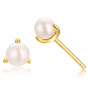 Pearl Studs - 3mm White Fresh Water Mini Pearl Earrings in 18K Gold Vermeil