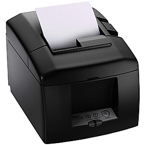 Star Micronics TSP654IISKE Ethernet (LAN) Liner Free Thermal Printer for Sticky Paper with Cutter and External Power Supply - Gray