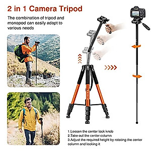 Victiv 72 inch Camera Tripod, Tall Tripod for Camera Cell Phone, Heavy Duty Camera Tripod Stand, Professional Aluminum Monopod, Compatible with DSLR Cameras, Binocular, Spotting Scopes - Orange