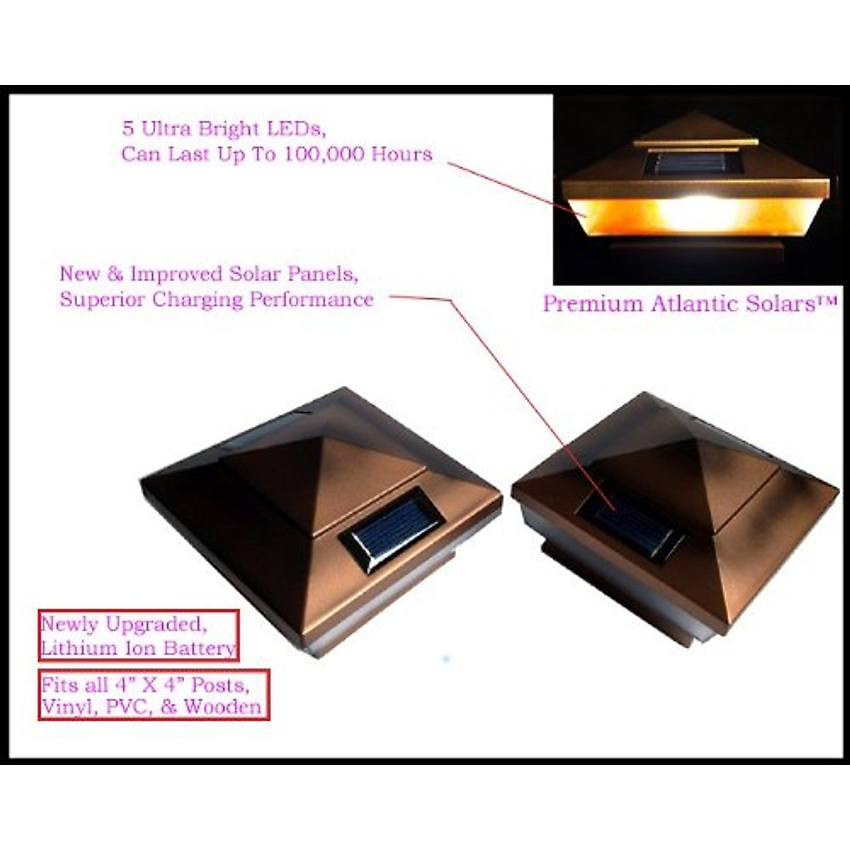 6-pack Garden Solar Copper Post Deck Cap Square Fence Lights 4" X 4" with AMBER LED lights