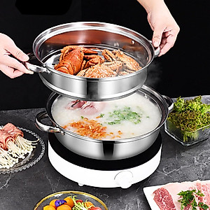 Steamer Pot for Cooking 11 inch Steamer Pot, 3-tier Multipurpose 18/8 Stainless Steel Steam Pot Cookware with Lid for Vegetable, Dumpling, Stock, Sauce, Food
